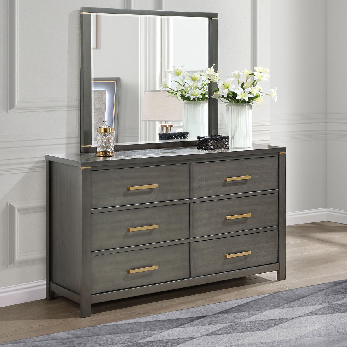 Kieran Grey 6-Drawer Dresser With Mirror – Redwood Home Furniture