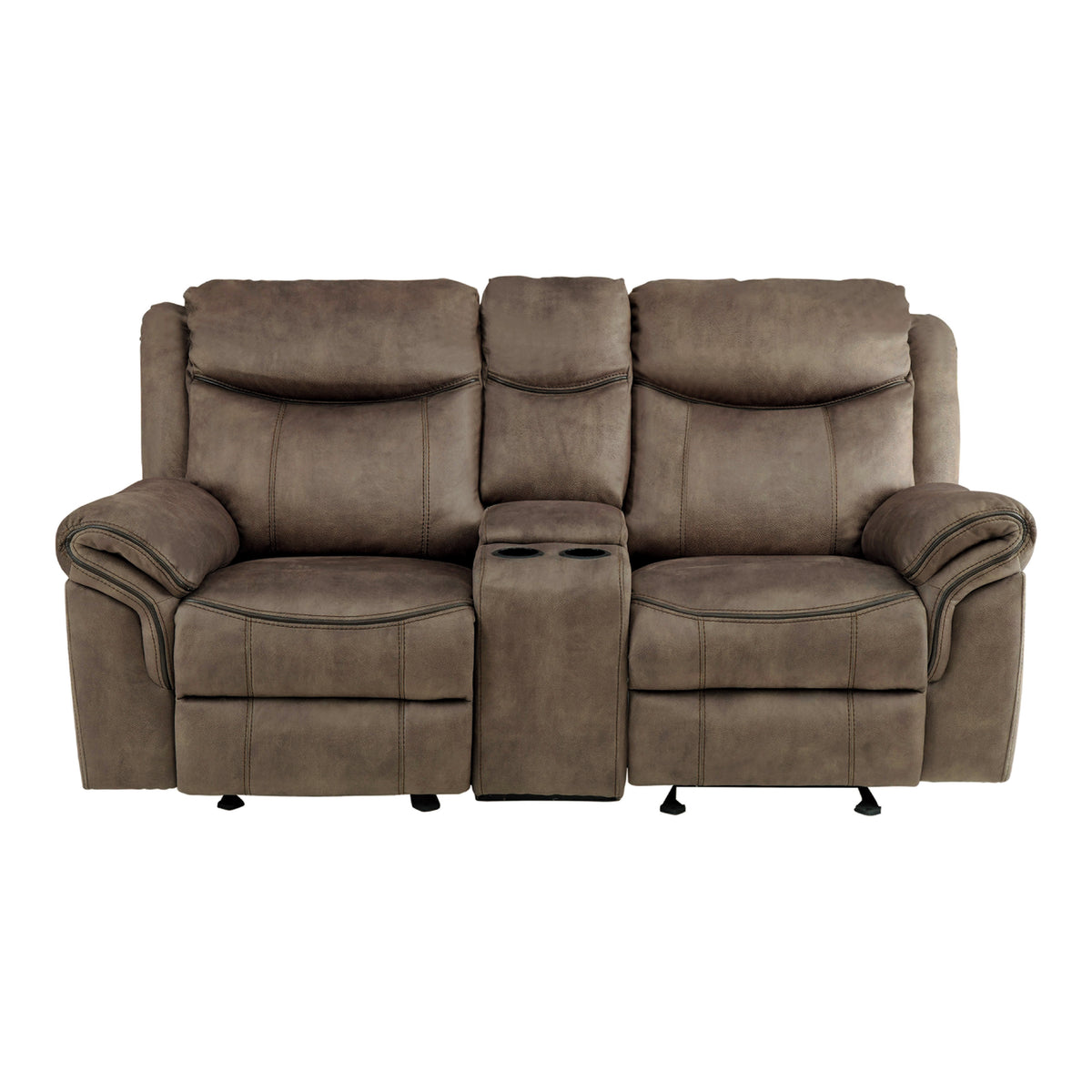 Aram Double Glider Reclining Love Seat With Center Console, Receptacle ...