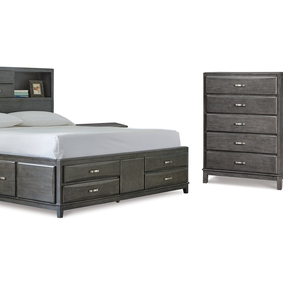 Caitbrook Gray Queen Storage Bed, Dresser, Chest And 2 Nightstands ...