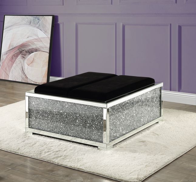 Noralie Mirrored & Faux Diamonds Ottoman – Redwood Home Furniture