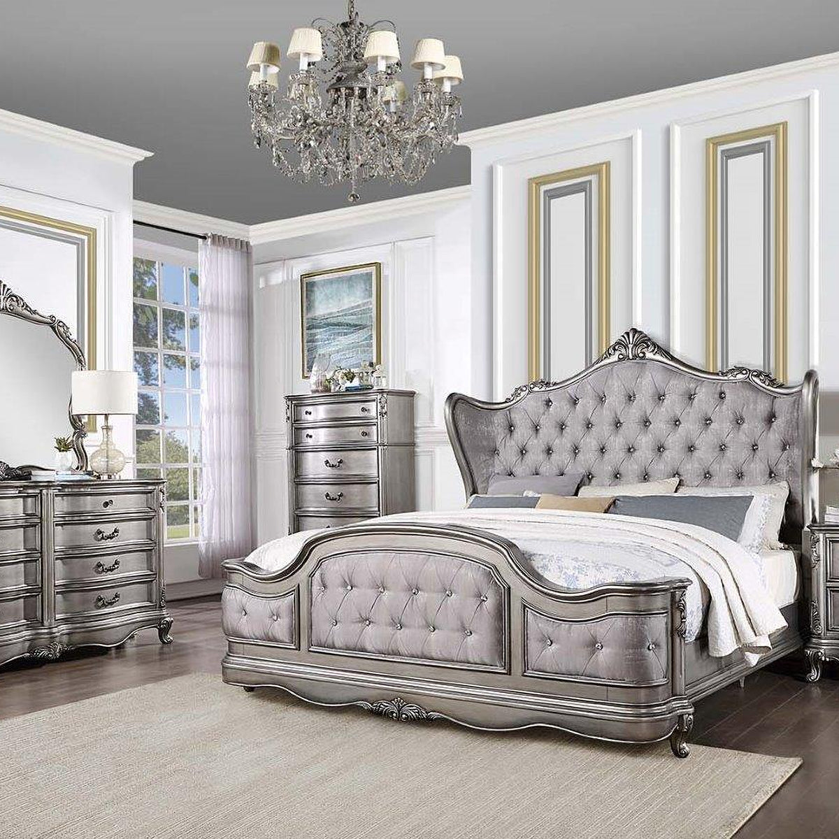 Ausonia Bedroom Set In Antique Platinum Finish – Redwood Home Furniture