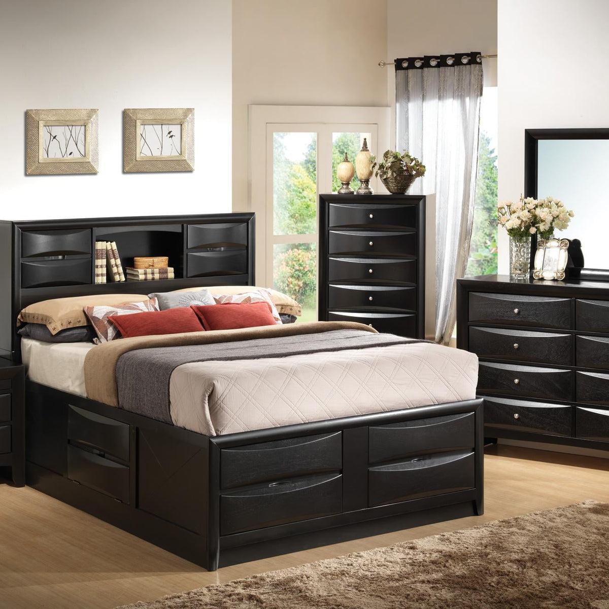 Briana Black Storage Bookcase Bedroom Set – Redwood Home Furniture