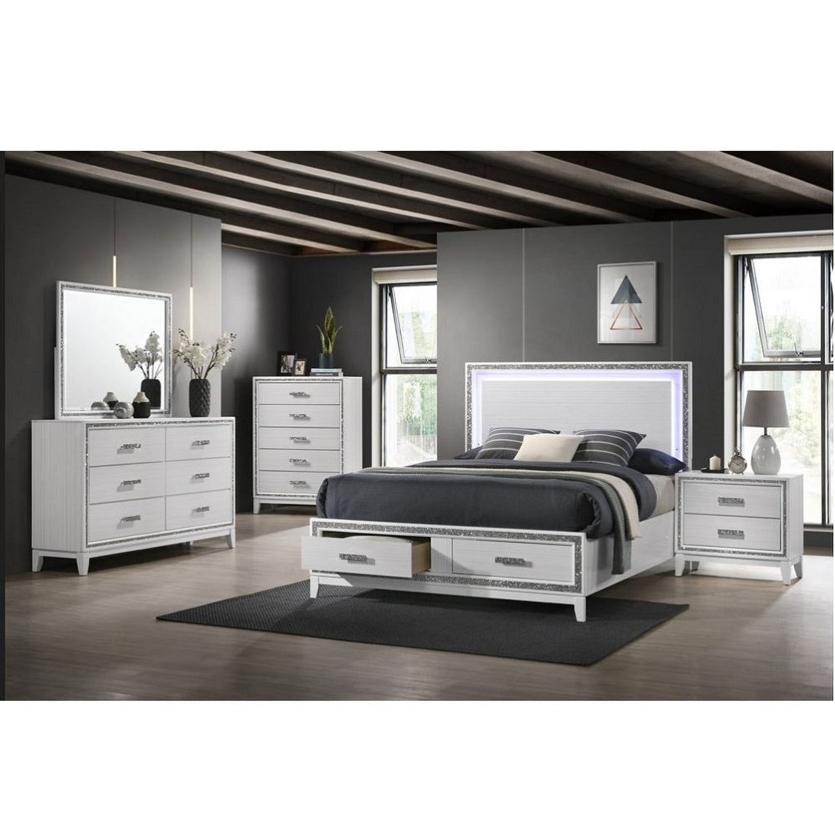 Haiden Storage Bedroom Set In Led And White – Redwood Home Furniture