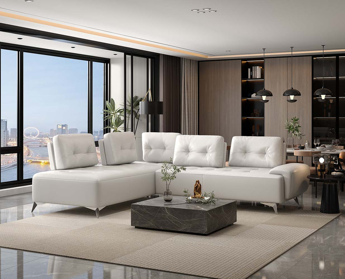 Turano Pearl White Leather Sectional Sofa – Redwood Home Furniture