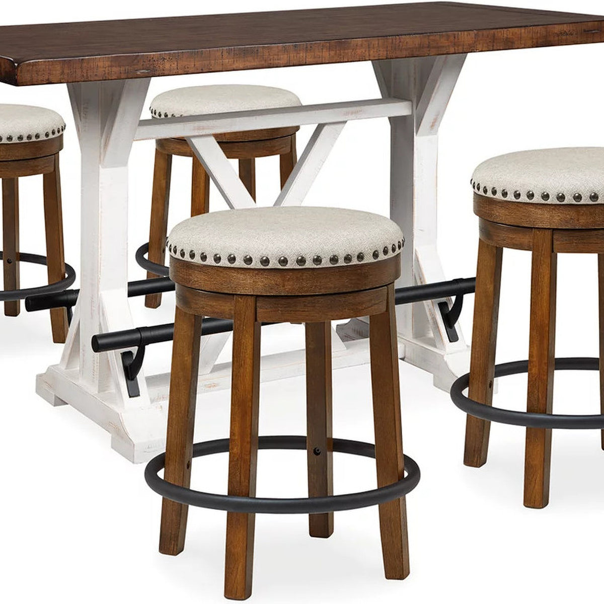 Valebeck Counter Height Dining Room Set In White and Brown – Redwood ...